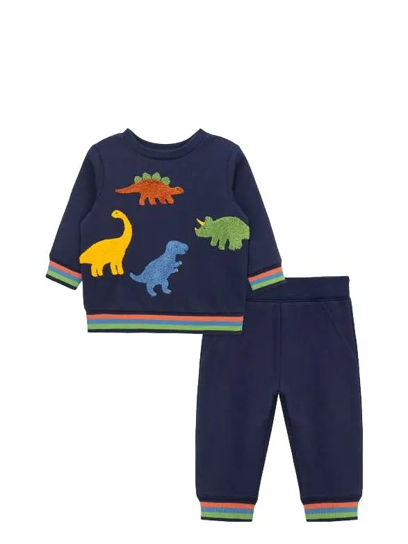 LITTLE ME Dino Sweatshirt & Pants Set - Blue