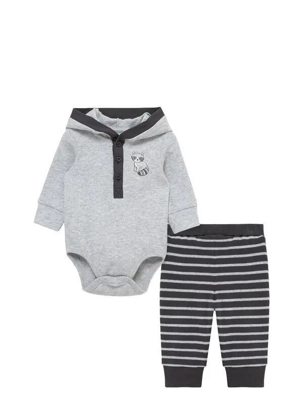 LITTLE ME Raccoon Bodysuit And Pants Set - Grey