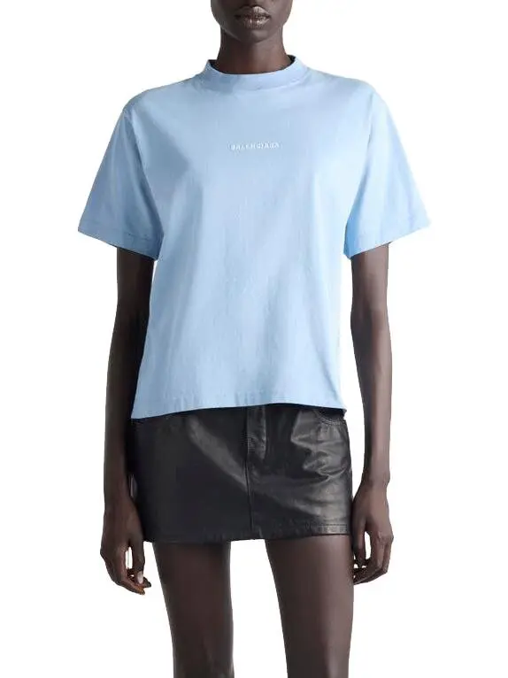 Balenciaga Fit Embroidered Logo Graphic T-shirt - 4773 Light Blue/white