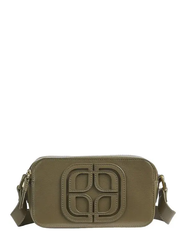 LK BENNETT Perry Logo Leather Camera Bag - Olive