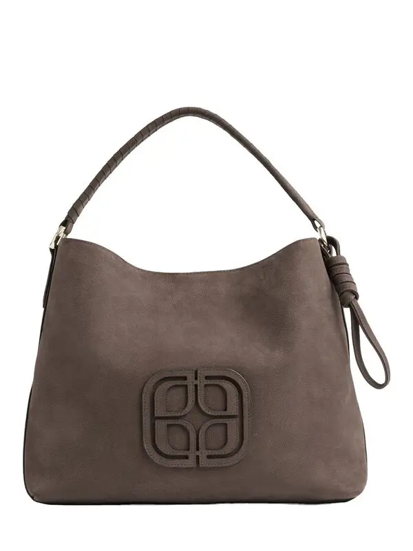 LK BENNETT Lou Lou Wrap Handle Leather Shoulder Bag - Chocolate