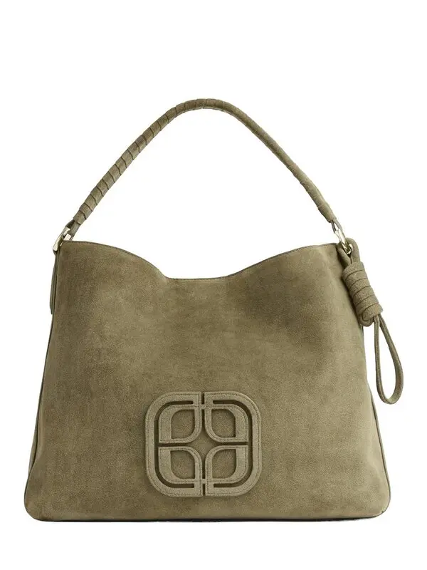 LK BENNETT Lou Lou Wrap Handle Leather Shoulder Bag - Olive