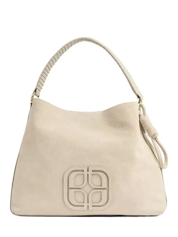 LK BENNETT Lou Lou Wrap Handle Leather Shoulder Bag - Stone