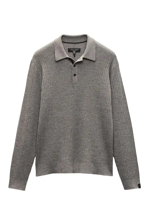 Rag & Bone Crawford Long Sleeve Wool & Cashmere Sweater Polo - Brown