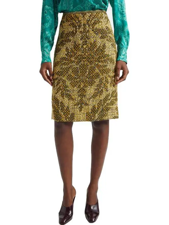 Etro Jacquard Floral Basket Weave Wool Skirt - Multicolor Green Base