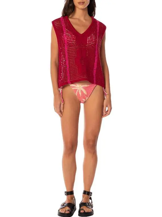 MAAJI Flame Coral Crochet Cover-up Vest - Bright Red
