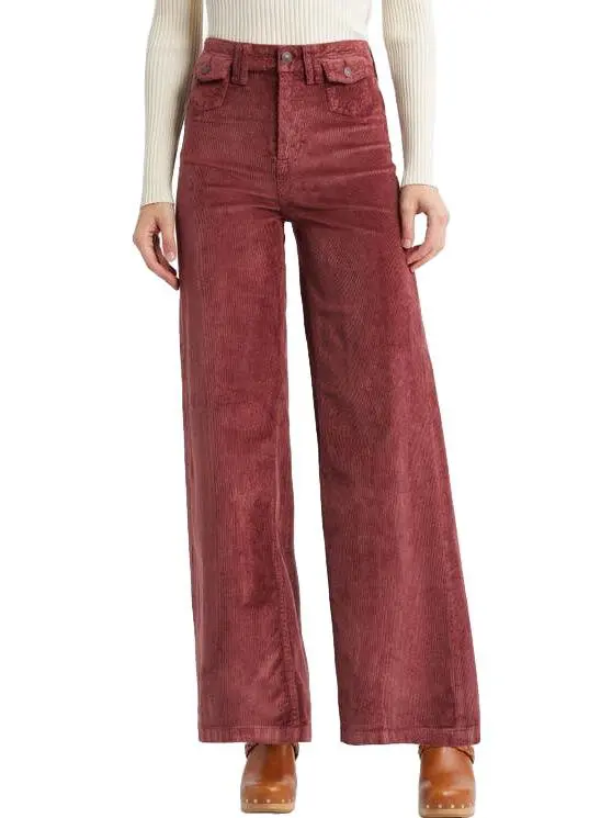 Free People Kellee High-waisted Wide Leg Corduroy Palazzo Pants - Brick Wall