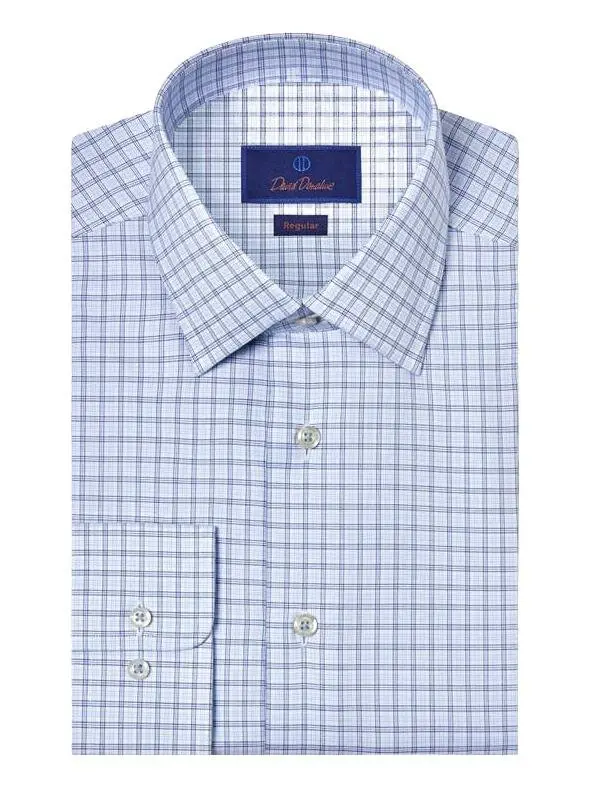 David Donahue Regular Fit Check Print Cotton Twill Dress Shirt - Blue/sky