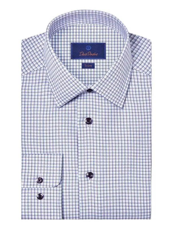 David Donahue Trim Fit Herringbone Check Dress Shirt - Blue/purple