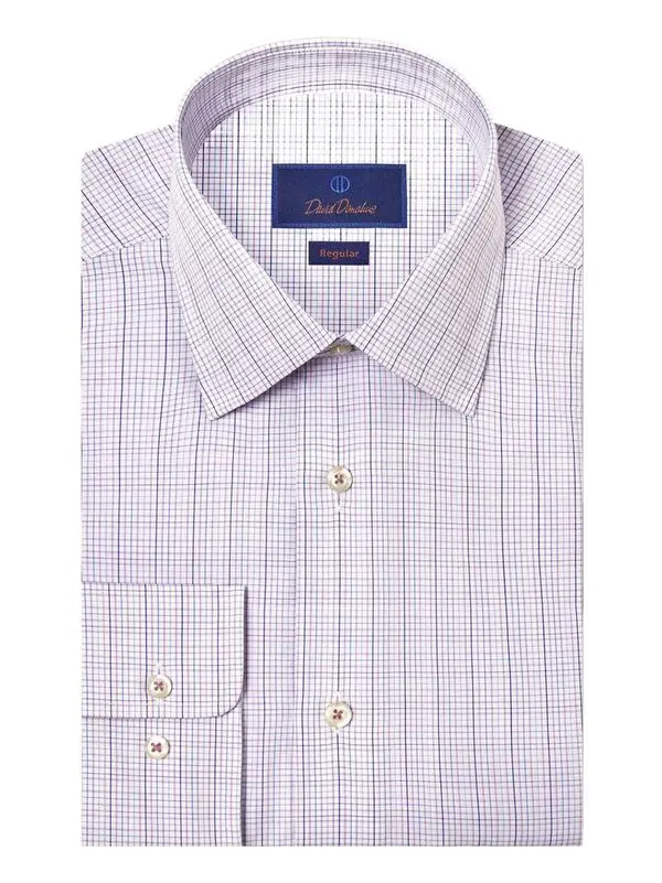 David Donahue Regular Fit Check Print Cotton Dress Shirt - Purple/multi