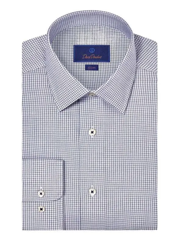 David Donahue Slim Fit Micro Check Stretch Cotton Twill Dress Shirt - Navy/white