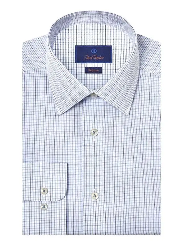 David Donahue Regular Fit Check Print Cotton Dress Shirt - Blue/multi