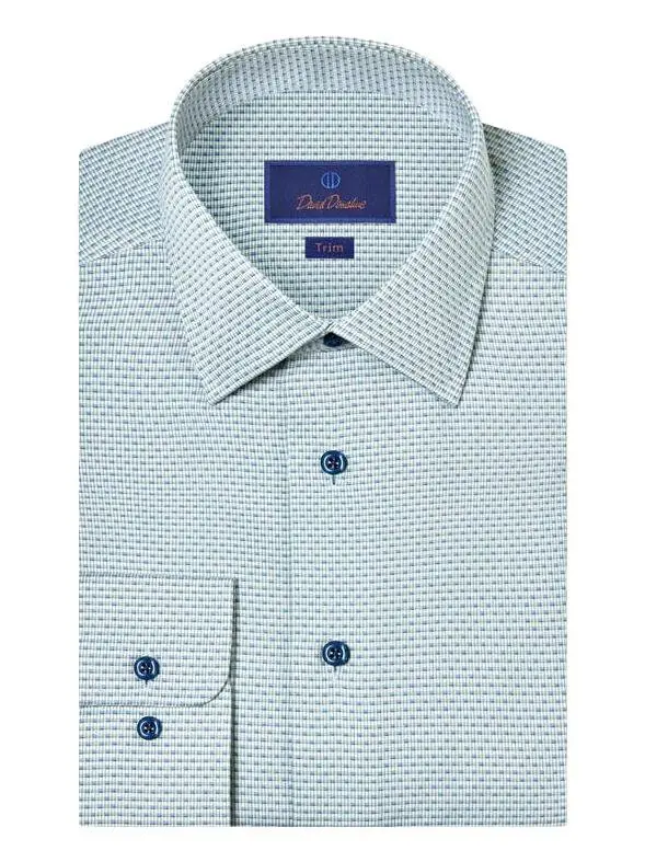 David Donahue Trim Fit Micro Dobby Cotton Dress Shirt - Sage/blue