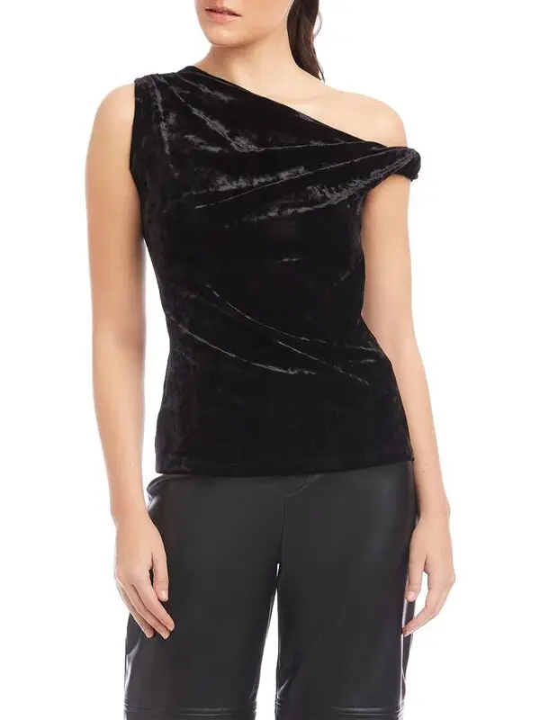 Fifteen Twenty Nadia One-shoulder Velvet Top - Black