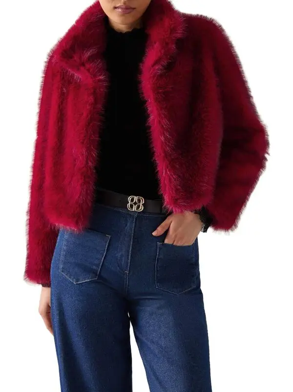 LK BENNETT Noah Faux Fur Jacket - Red