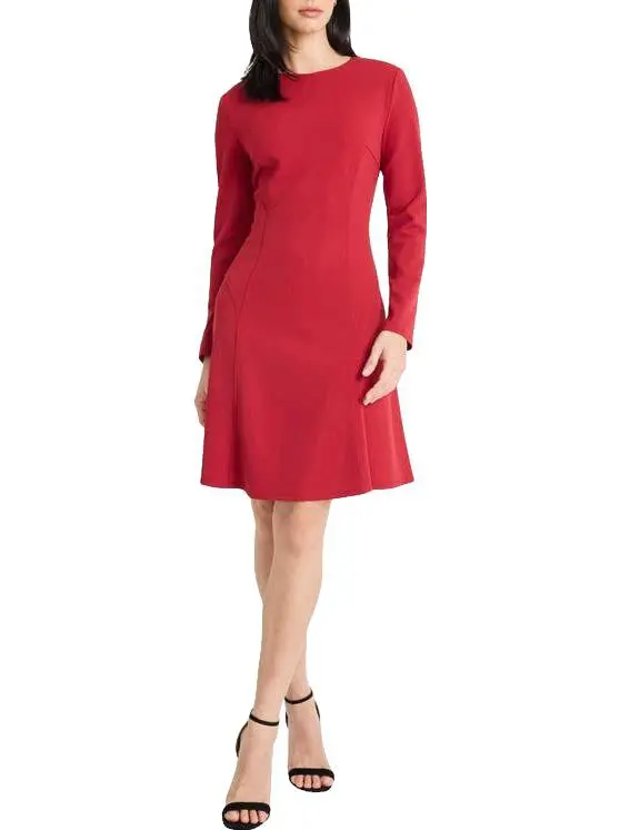 Maggy London Fit & Flare Long Sleeve Dress - Red