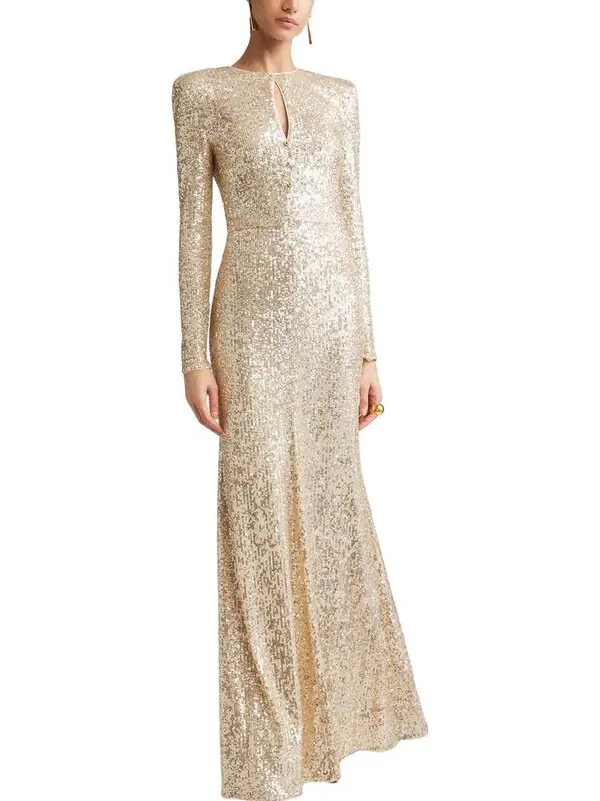 St. John Long Sleeve Sequin Gown - Ecru/gold