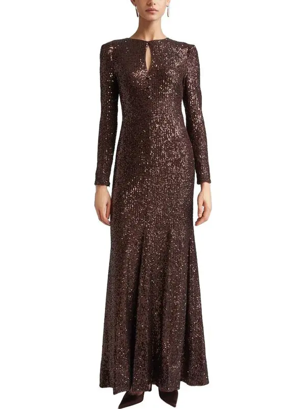 St. John Long Sleeve Sequin Gown - Mocha