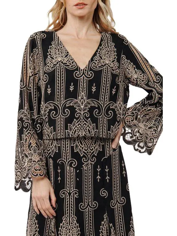 CIEBON Beck Embroidered Top - Black/taupe