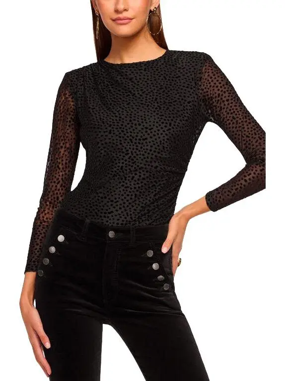 Ramy Brook Larry Polka Dot Long Sleeve Top - Black Dot