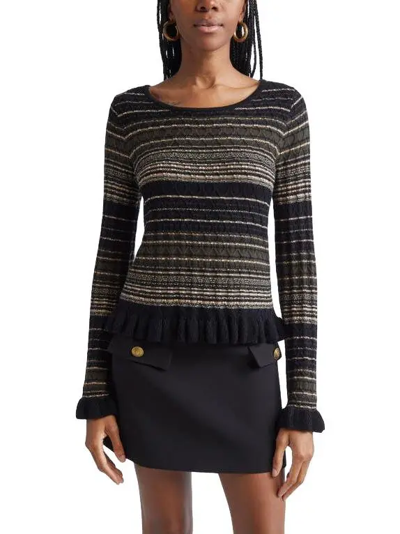 Ramy Brook Melissa Texture Merino Wool Blend Knit Top - Deep Olive Cable