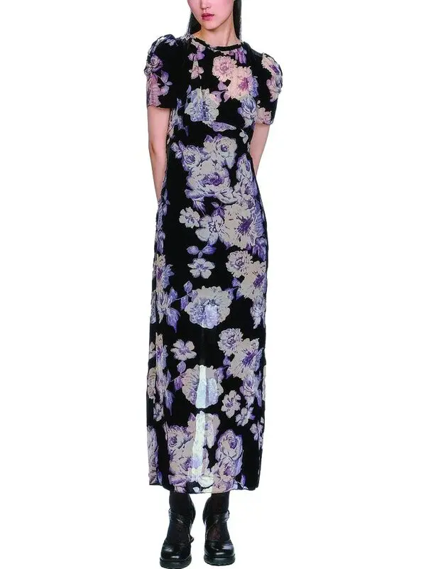 Anna Sui Cabbage Rose Devore Maxi Dress - Black