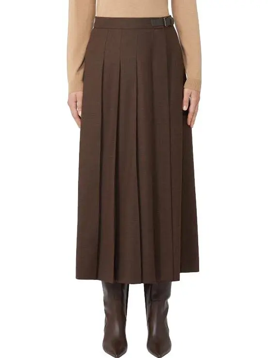 Max Mara Fastoso Pleated Virgin Wool Skirt - Chocolate