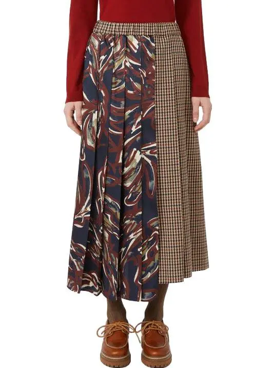 Max Mara Fanale Mixed Media Pleated Midi Skirt - Wine Coloured