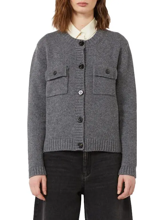 Max Mara Olbia Virgin Wool Crewneck Cardigan - Dark Grey