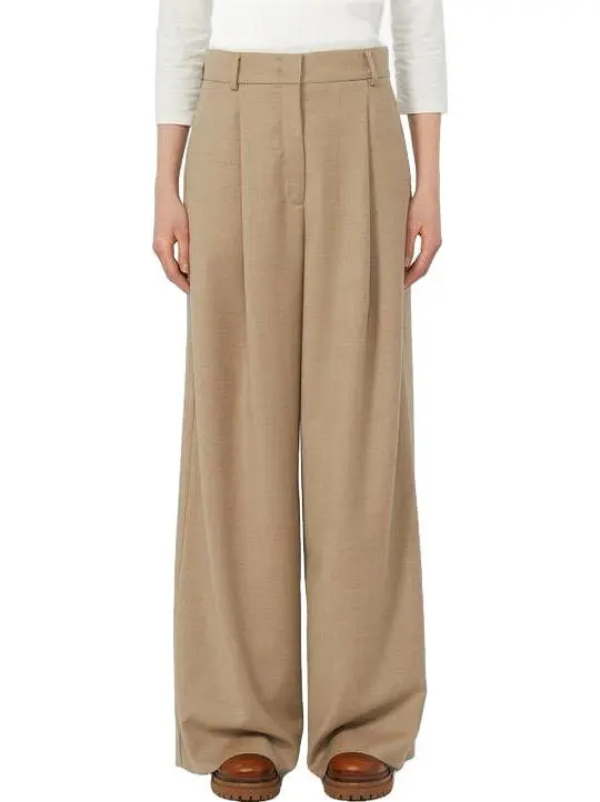 Max Mara Globale Stretch Wool Wide Leg Pants - Beige