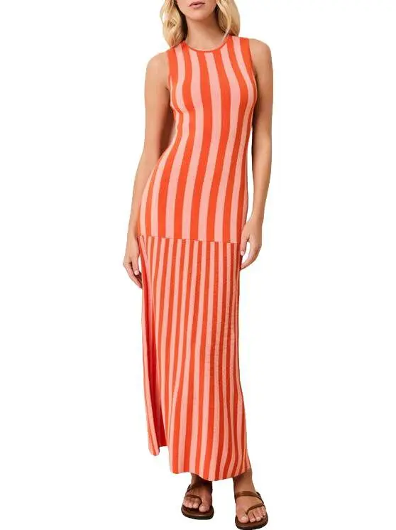 Solid & Striped The Lucerne Mixed Stripe Knit Dress - Peachykeen /rust