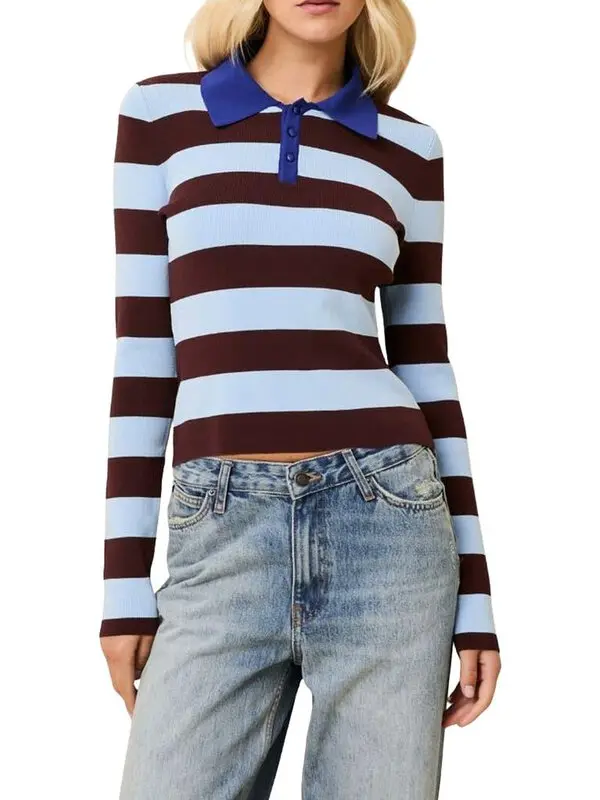 Solid & Striped Debra Rugby Stripe Top - Twilight/raisin Brown