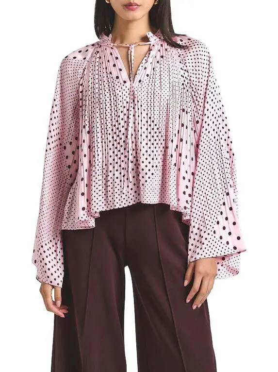 Derek Lam 10 Crosby Clara Mixed Dot Satin Top - Pink Quartz/bordeaux