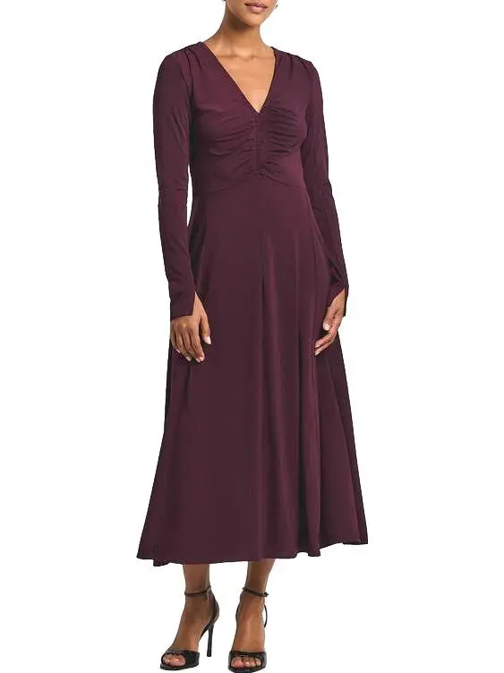 Derek Lam 10 Crosby Isabella Long Sleeve Ruched Dress - Black Cherry