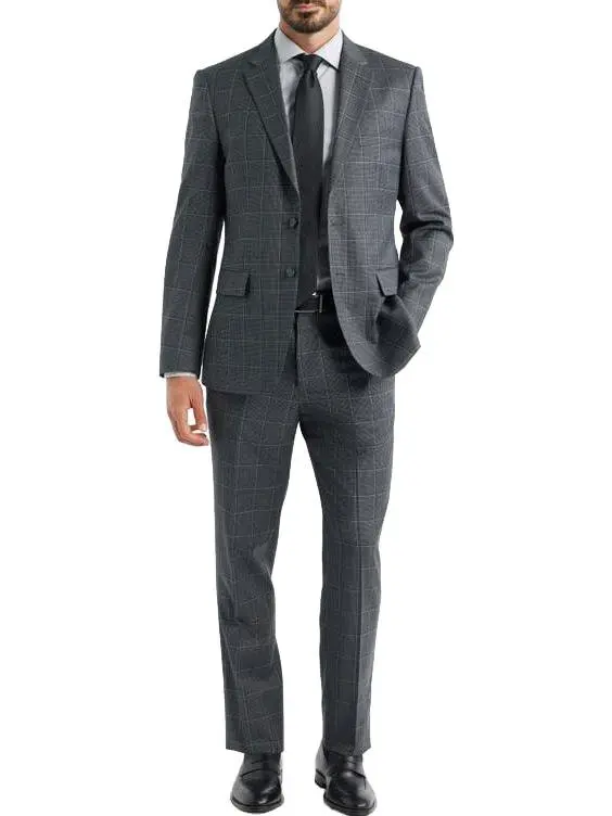 DANIEL HECHTER Windowpane Check Wool Blend Suit - Charcoal