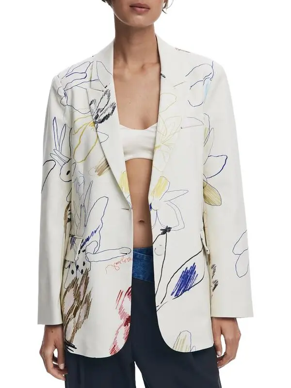 Desigual Abstract Print Two-button Blazer - Light Beige