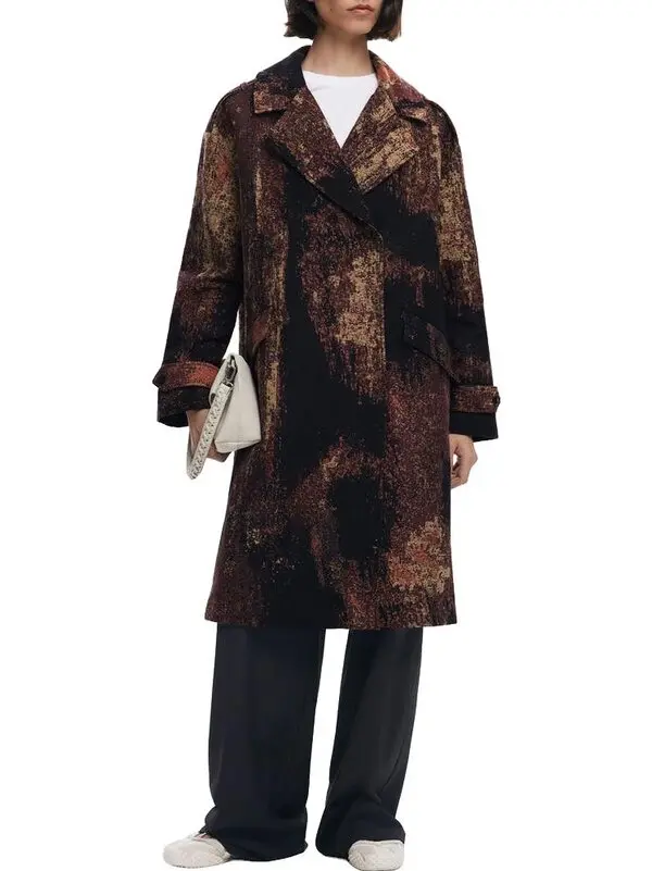 Desigual Marble Print Overcoat - Brown