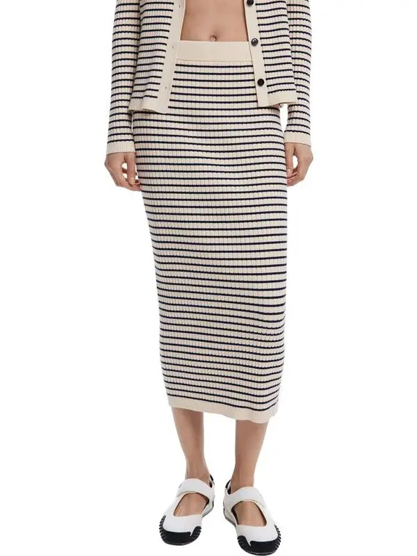 Desigual Stripe Rib Midi Skirt - Light Beige