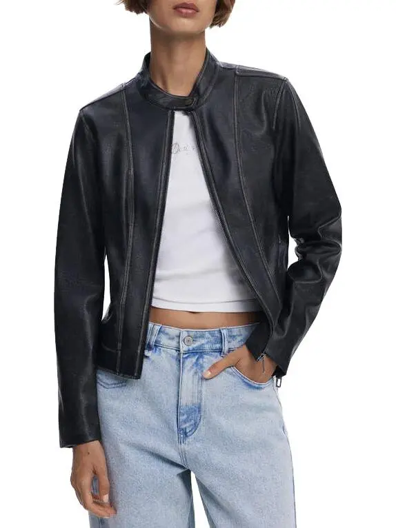 Desigual Faux Leather Moto Jacket - Black