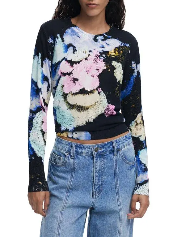 Desigual Abstract Printed Crewneck Sweater - Blue
