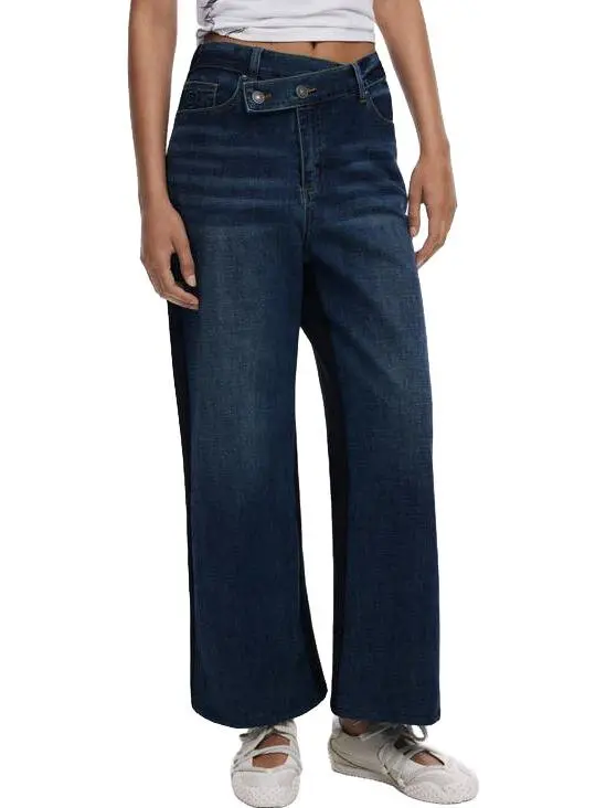 Desigual Crossover Waist Wide-leg Jeans - Dark Blue