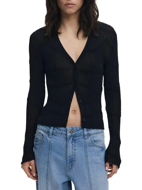 Desigual Fine Knit V-neck Cardigan - Black