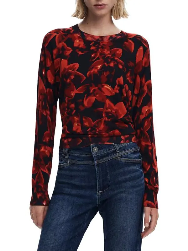 Desigual Floral Crewneck Pullover - Black