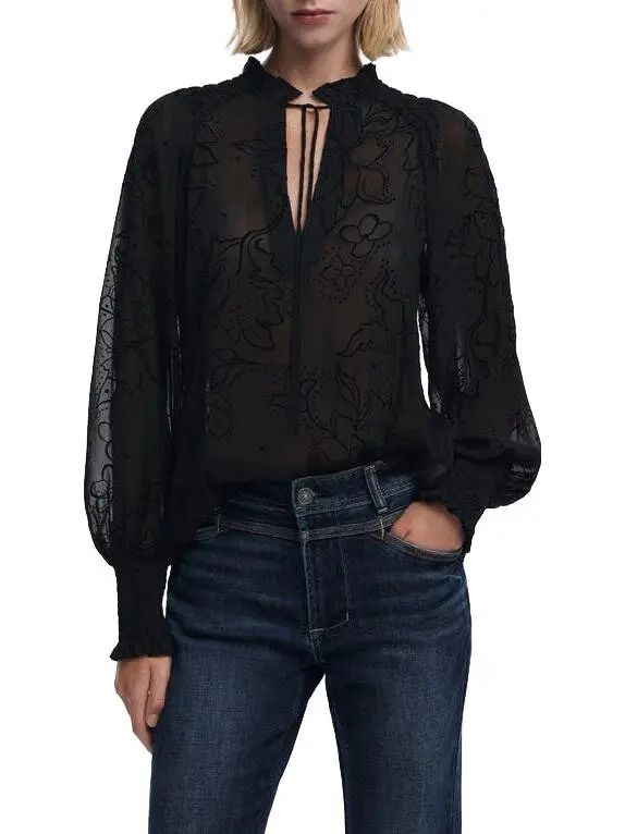Desigual Floral Split Neck Popover Top - Black
