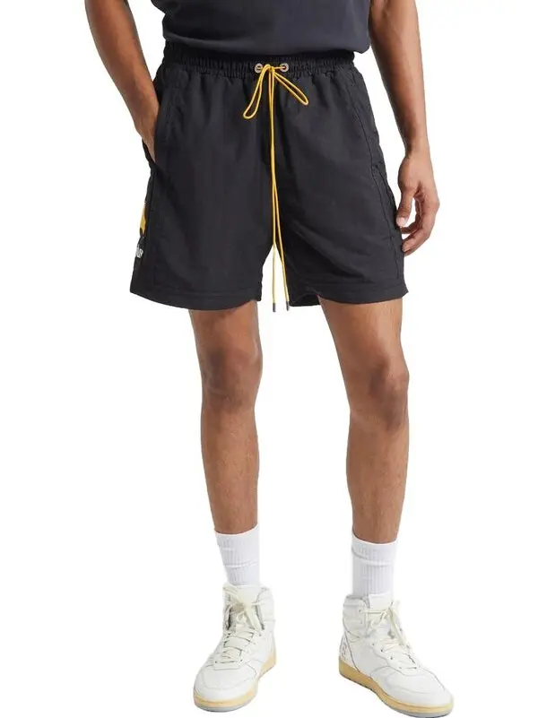 Rhude Moonlight Logo Nylon Drawstring Shorts - Black/yellow/white
