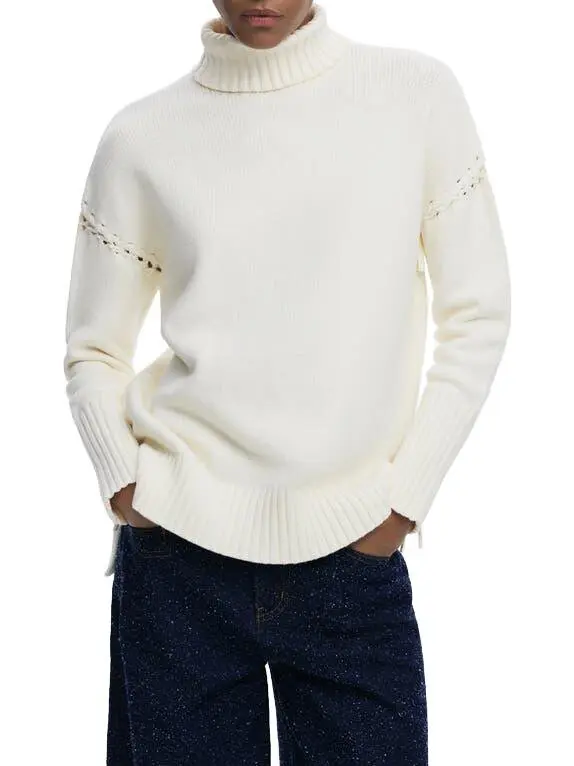 Desigual Laced Sleeve Turtleneck Sweater - Beige