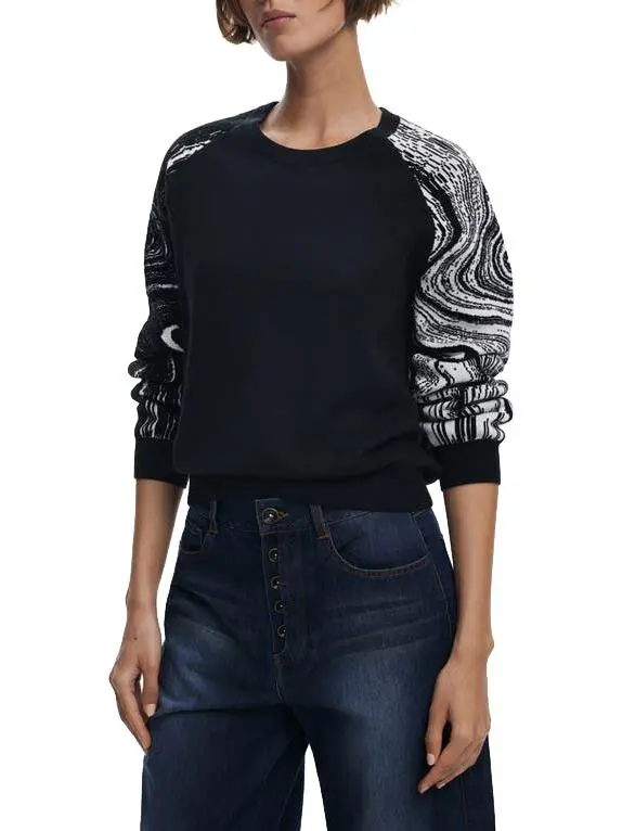 Desigual Swirl Raglan Sleeve Crewneck Pullover - Black