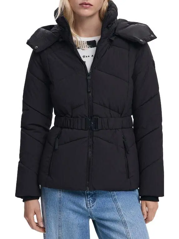 Desigual Quilted Puffer Coat With Removable Hood - Black