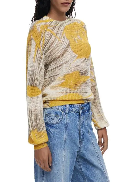 Desigual Abstract Print Crewneck Pullover - Yellow