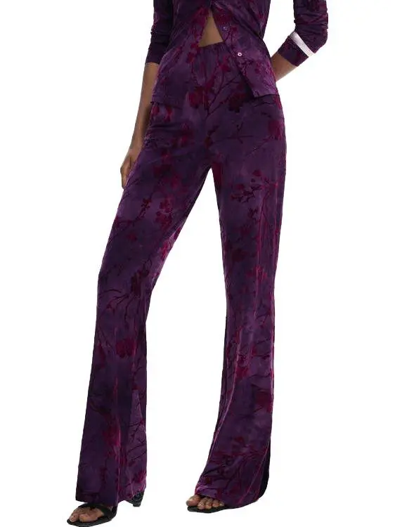 Desigual Floral Burnout Flare Pants - Medium Purple